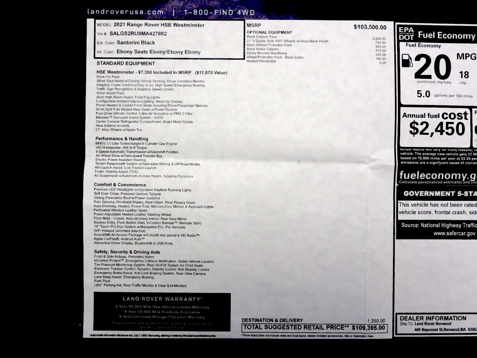 Used 2021 Land Rover Range Rover Westminster HSE SWB For Sale (Special ...